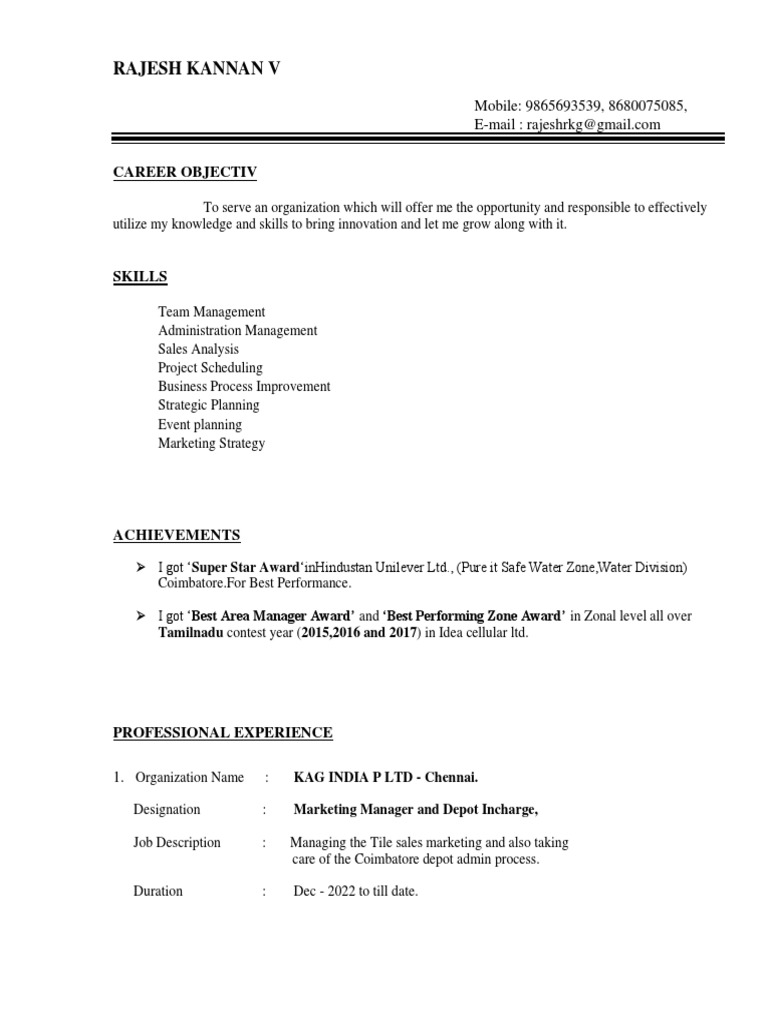 Rajesh Resume BSC | Download Free PDF | Business
