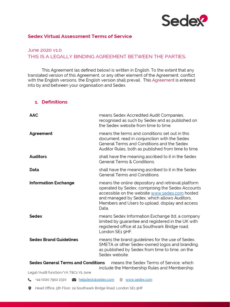 Sedex Virtual Assessment Terms and Conditions of Use | PDF | Mediation | Justice