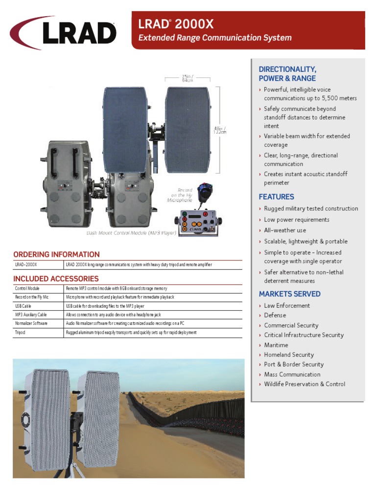 LRAD Datasheet 2000X | PDF | Electromagnetic Compatibility | Microphone
