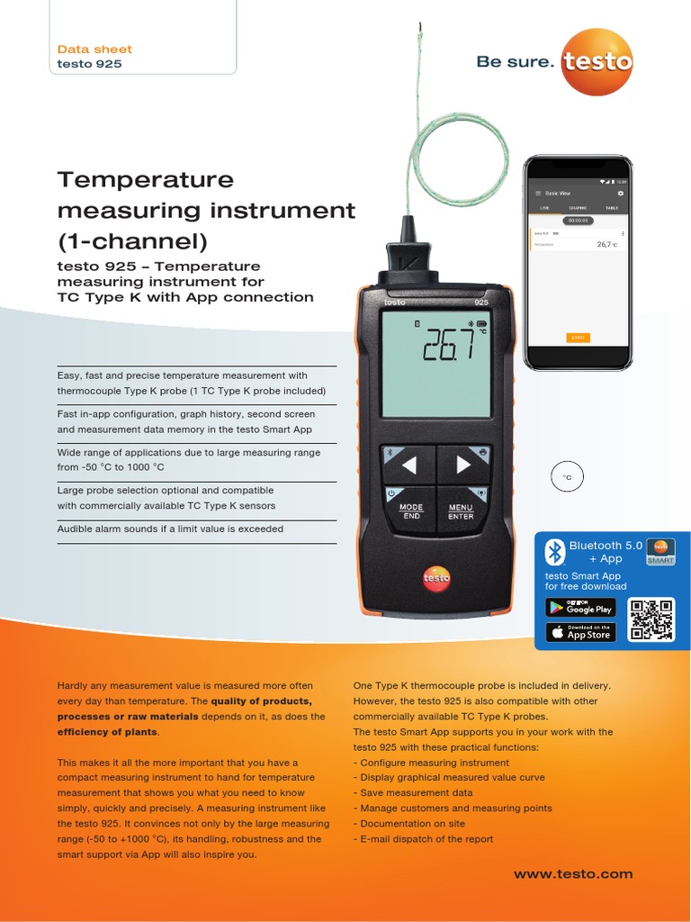 Testo 925 Datasheet en New | PDF | Thermocouple | Calibration