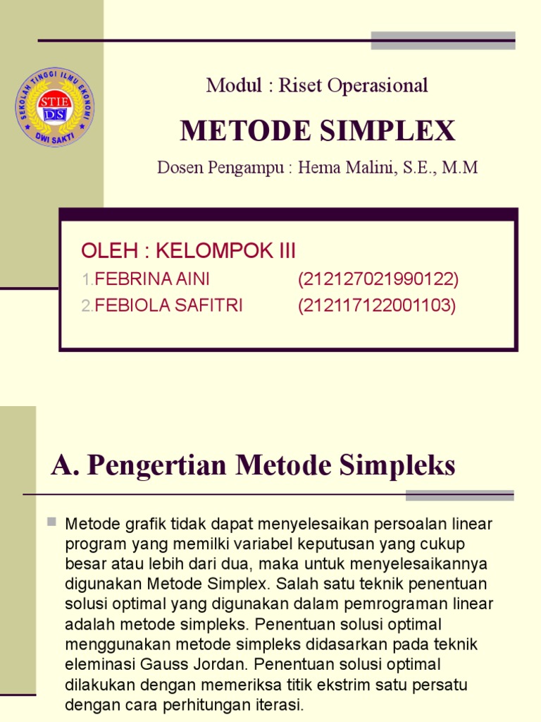 Metode Simplex dalam Riset Operasional | PDF