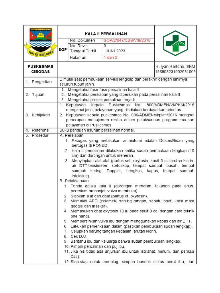 Sop Kala II Persalinan | PDF