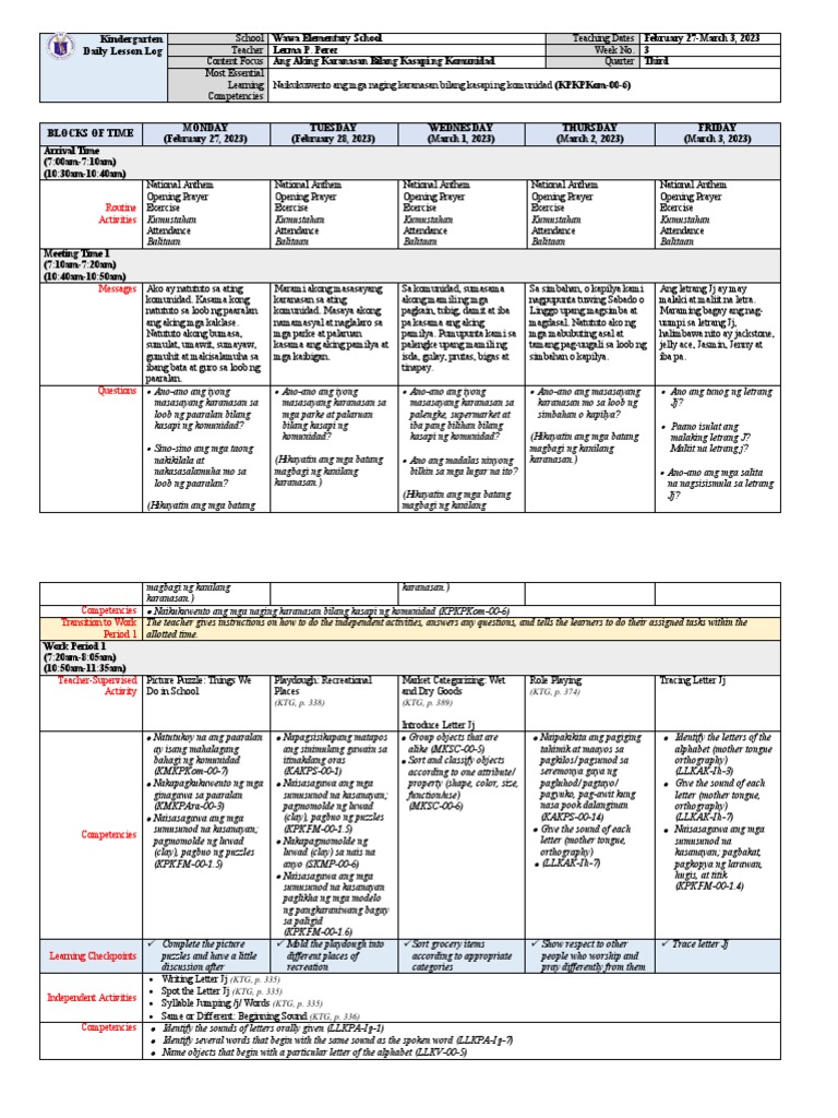 Kindergarten-DLL-MELC-Q3-Week 3 Asf | PDF