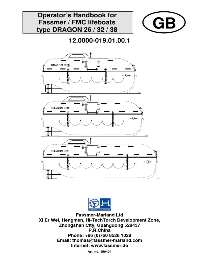 Fassmer FMC Lifeboats Type DRAGON 26 - 32 - 38 Manual | PDF | Ships | Door