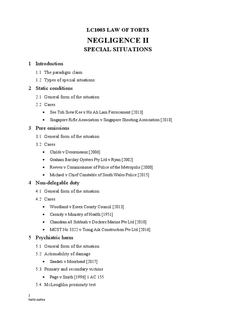 Torts 03 Negligence II - Special Situations | PDF | Negligence | Tort