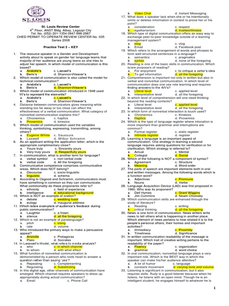 Practice-Test-2 PurComm Students | PDF | Communication | Nonverbal ...