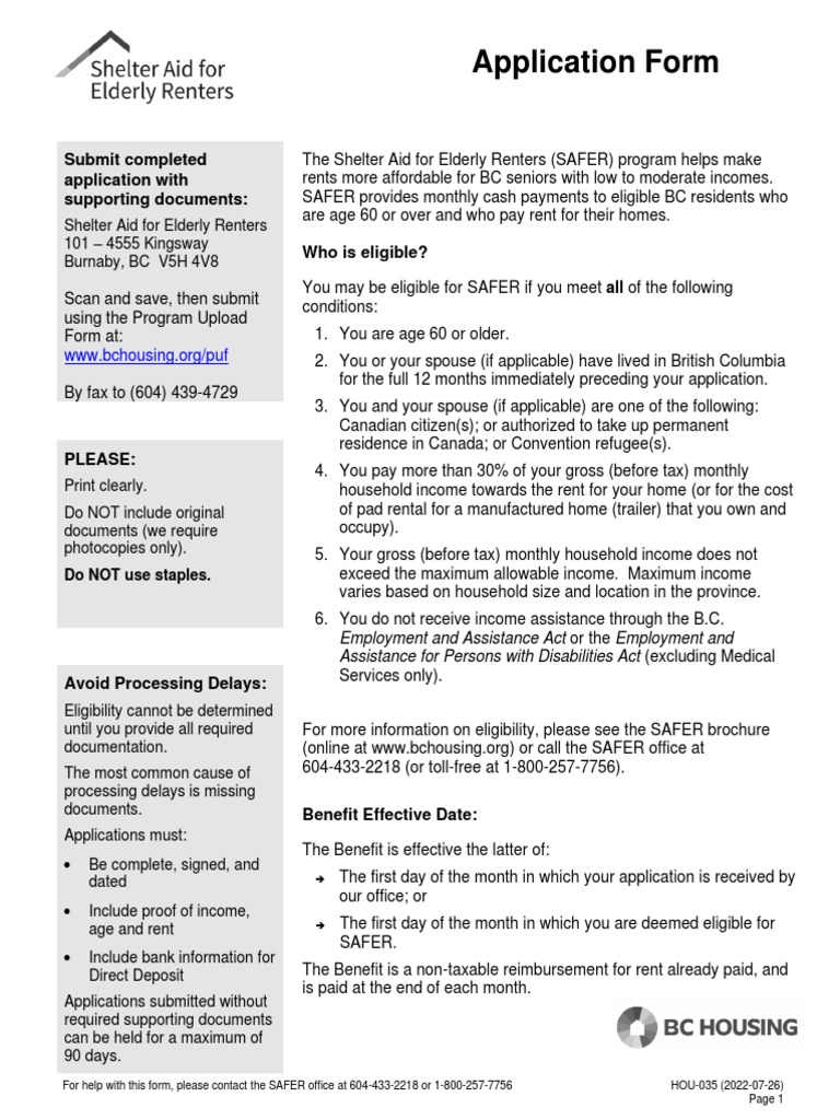 SAFER Application Form | PDF | Taxes | Lease