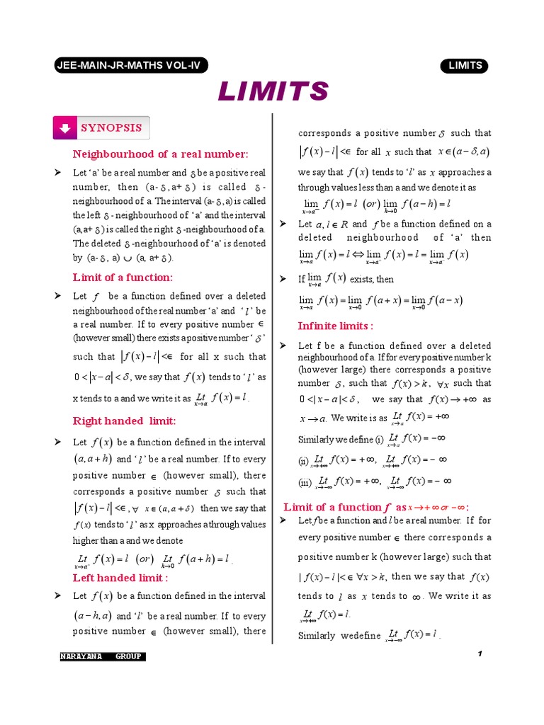 Xi - Maths - Chapter 13 - Limits-Ramayya Final (1-34) | PDF | Function (Mathematics ...