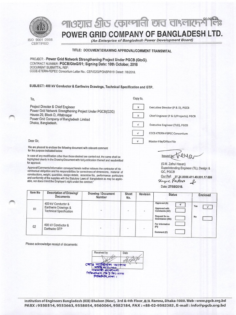 ACSR Finch 400 KV Conductor & Earthwire Drawings Approved | PDF