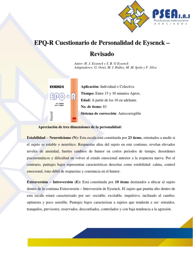 EPQ-R - Información | PDF | Conceptos psicologicos | Sicología