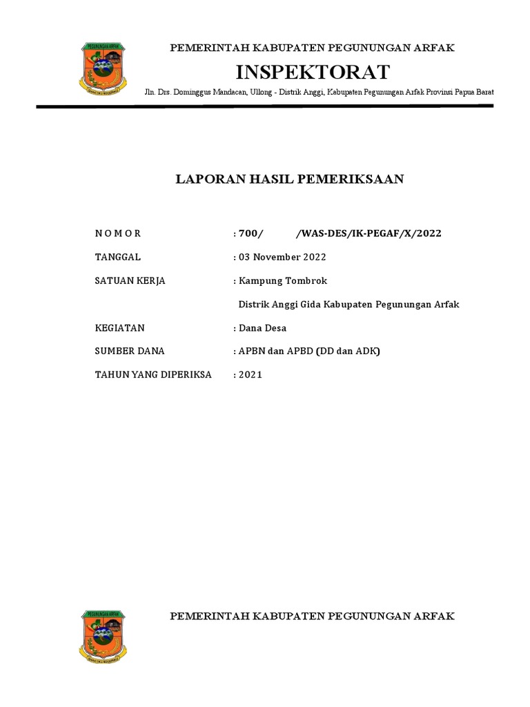 LHP Dana Desa - Tombrok | PDF