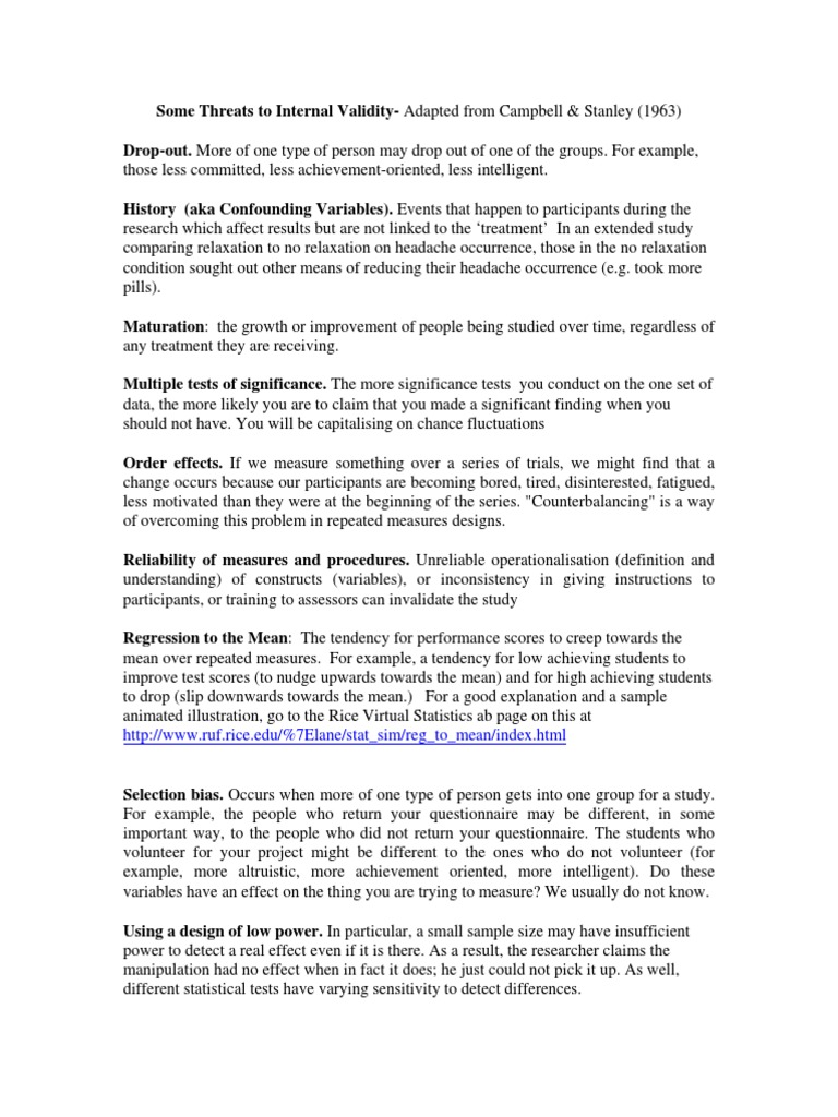 Threats to Internal Validity Explained | PDF | Validity (Statistics ...
