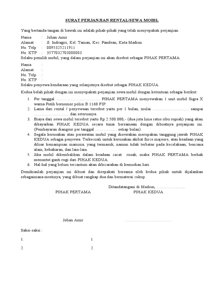Surat Perjanjian Rental | PDF