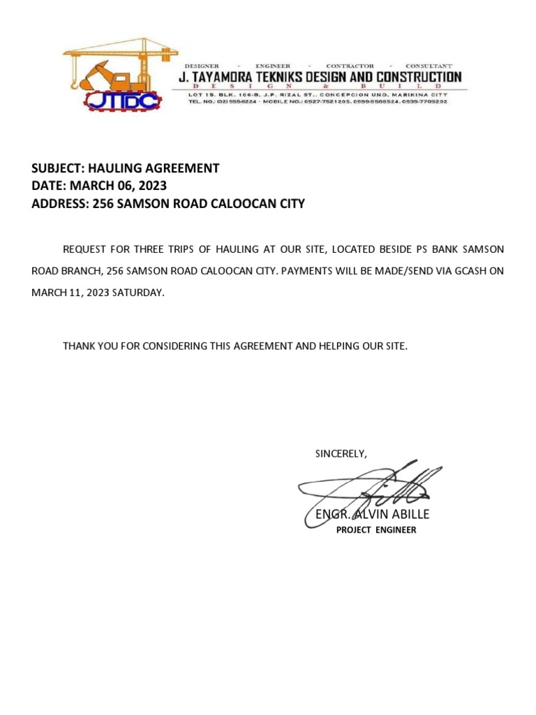 Hauling Agreement | PDF