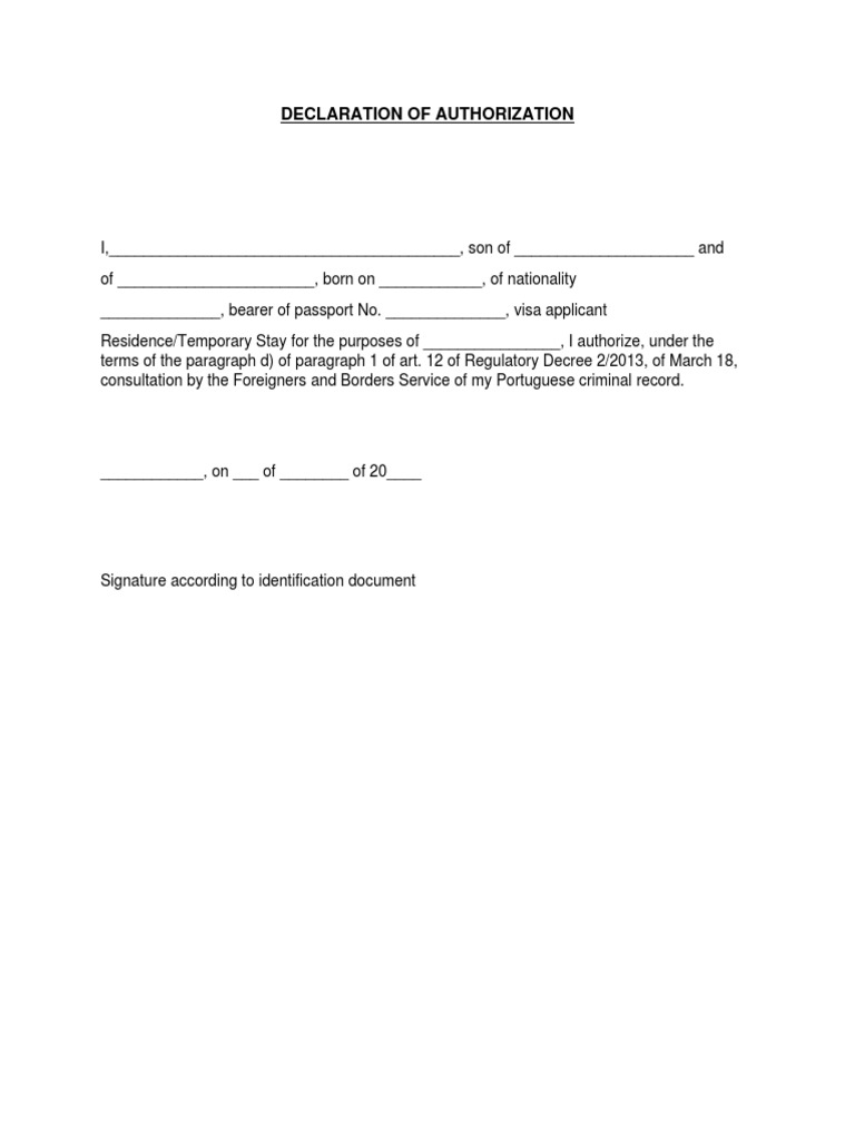 Declaration of Authorization | PDF