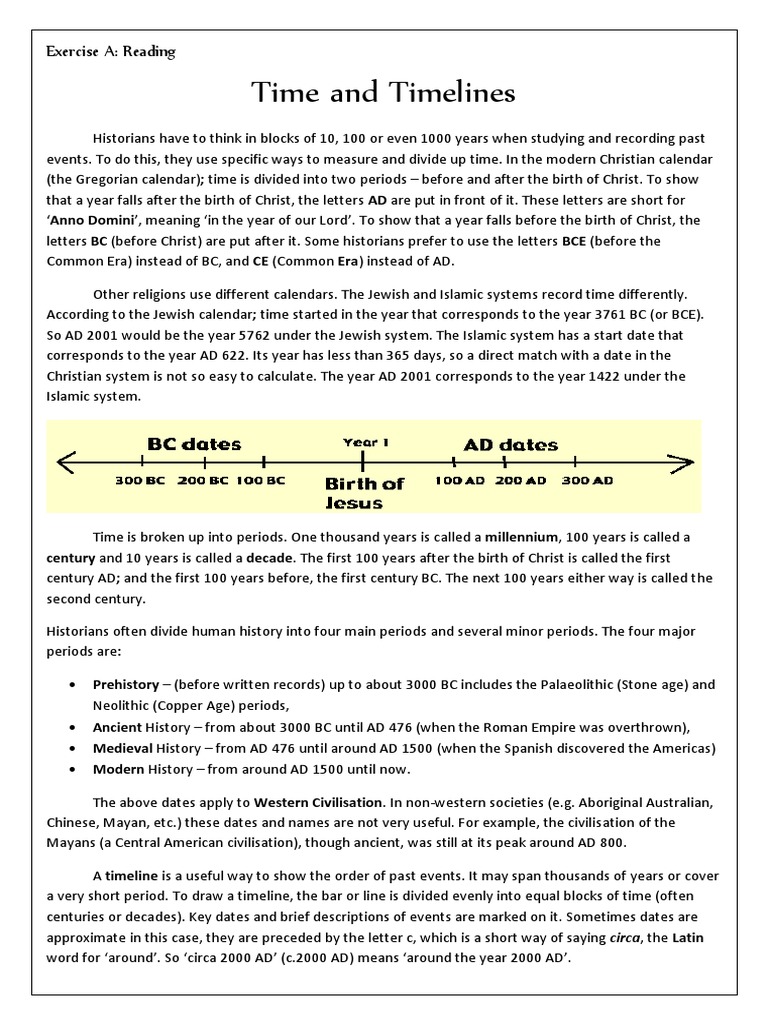 Time and Timelines: Exercise A: Reading | PDF | Anno Domini | Common Era