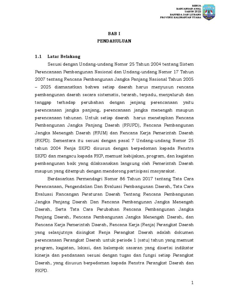 Renja Bappeda Kalimantan Utara 2022 | PDF