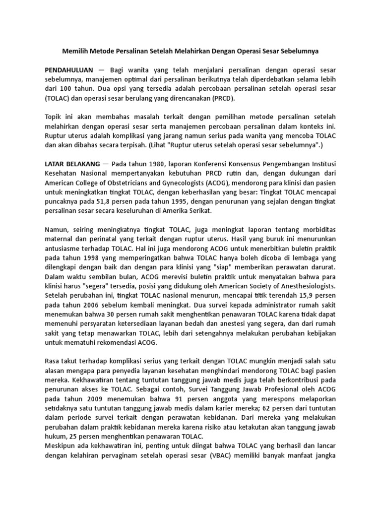 Memilih Metode Persalinan Setelah Melahirkan Dengan Operasi Sesar ...