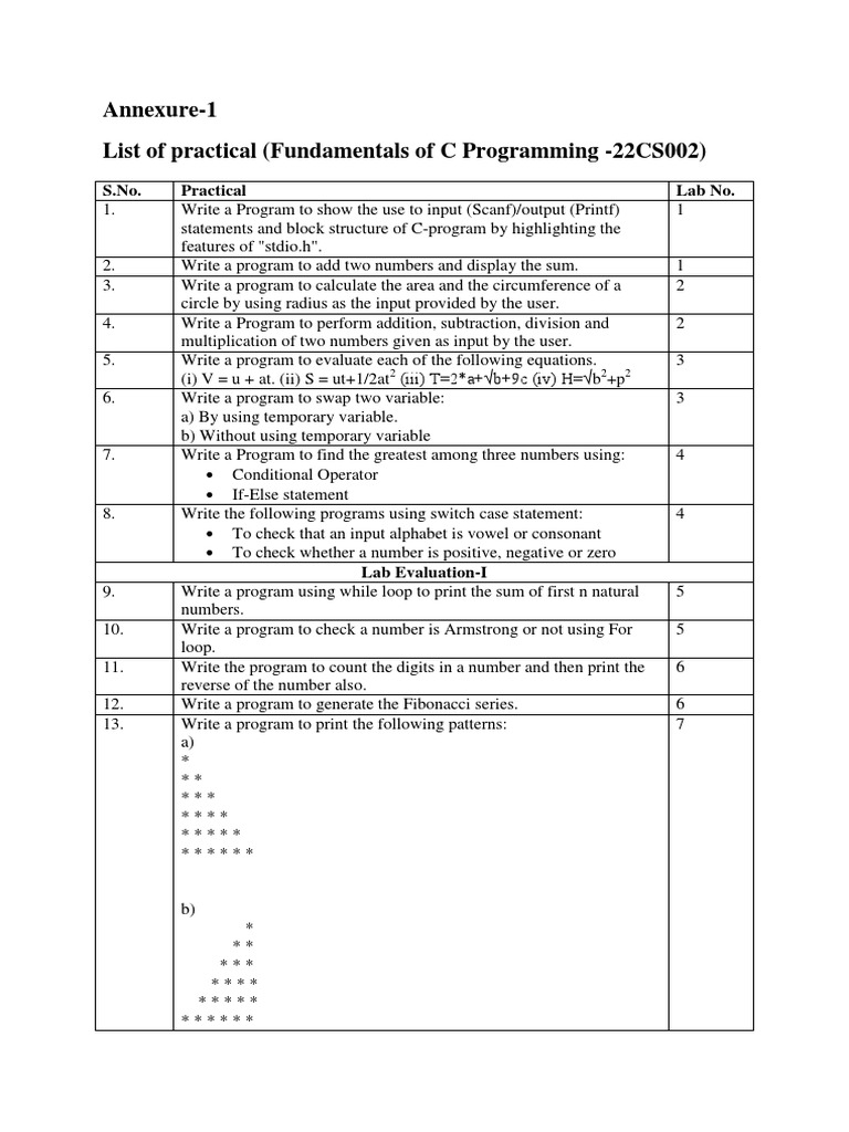 C Programming Practical Exercises | PDF | Computers
