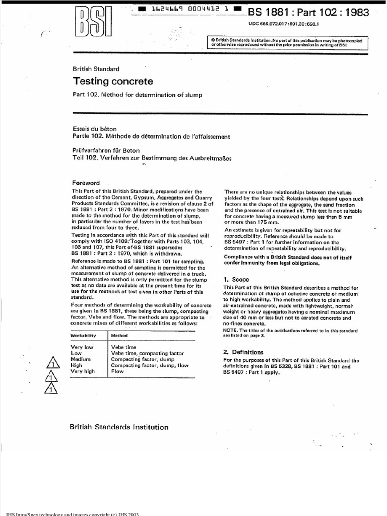 20.BS 1881 - 102 - Slump Test of Concrete | PDF