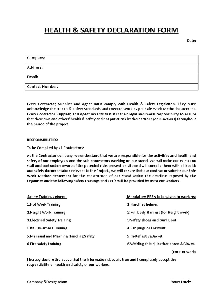 Health & Safety Declaration Form | PDF