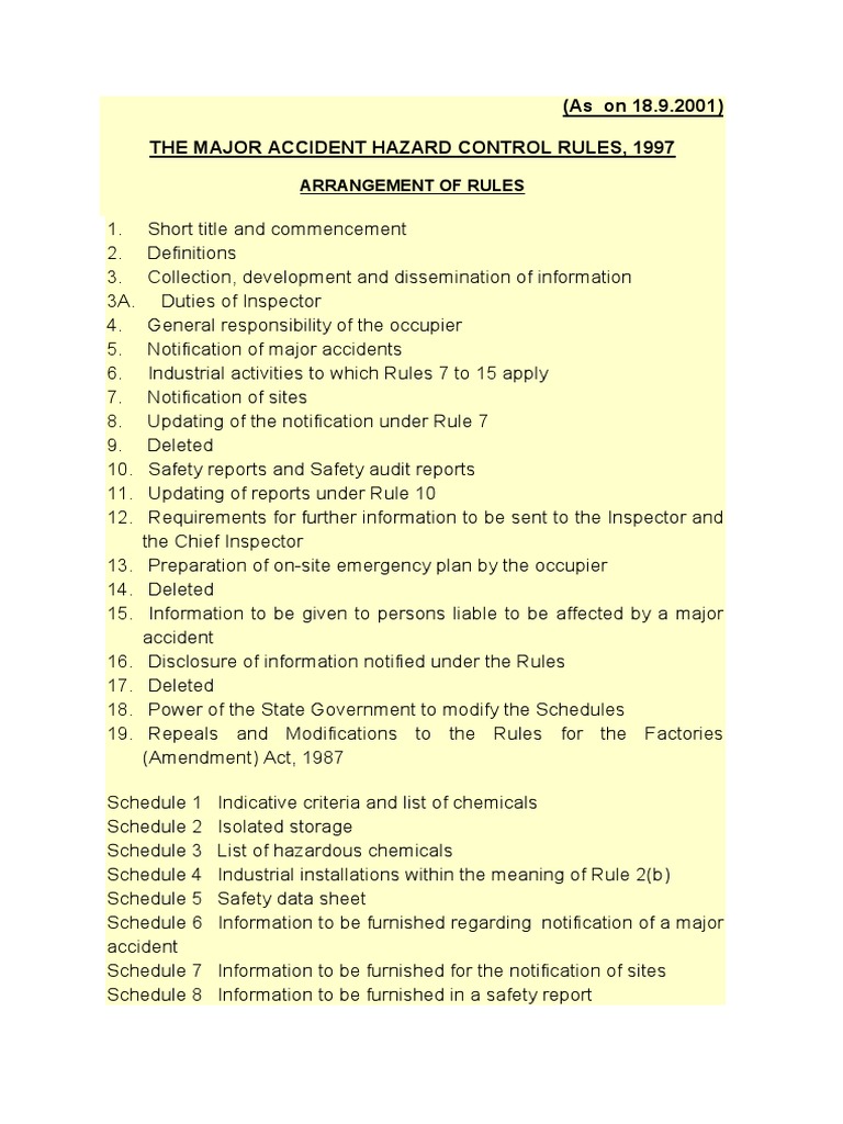 The Major Accident Hazard Control Rules 1997 | PDF | Toxicity | Chlorine
