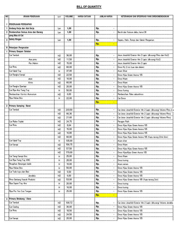 Bill of Quantity Cat PT GBB FIX | PDF