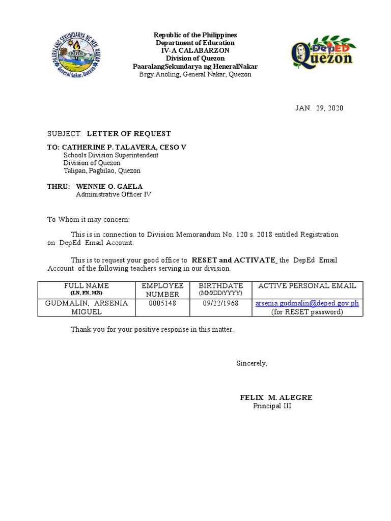 Deped-Account - Letter of Request | PDF | Financial Services | Social ...