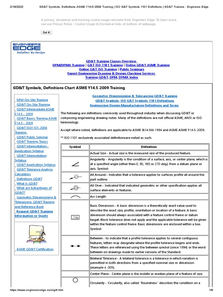GD&T Symbols and Definitions Training | PDF | Engineering Tolerance ...