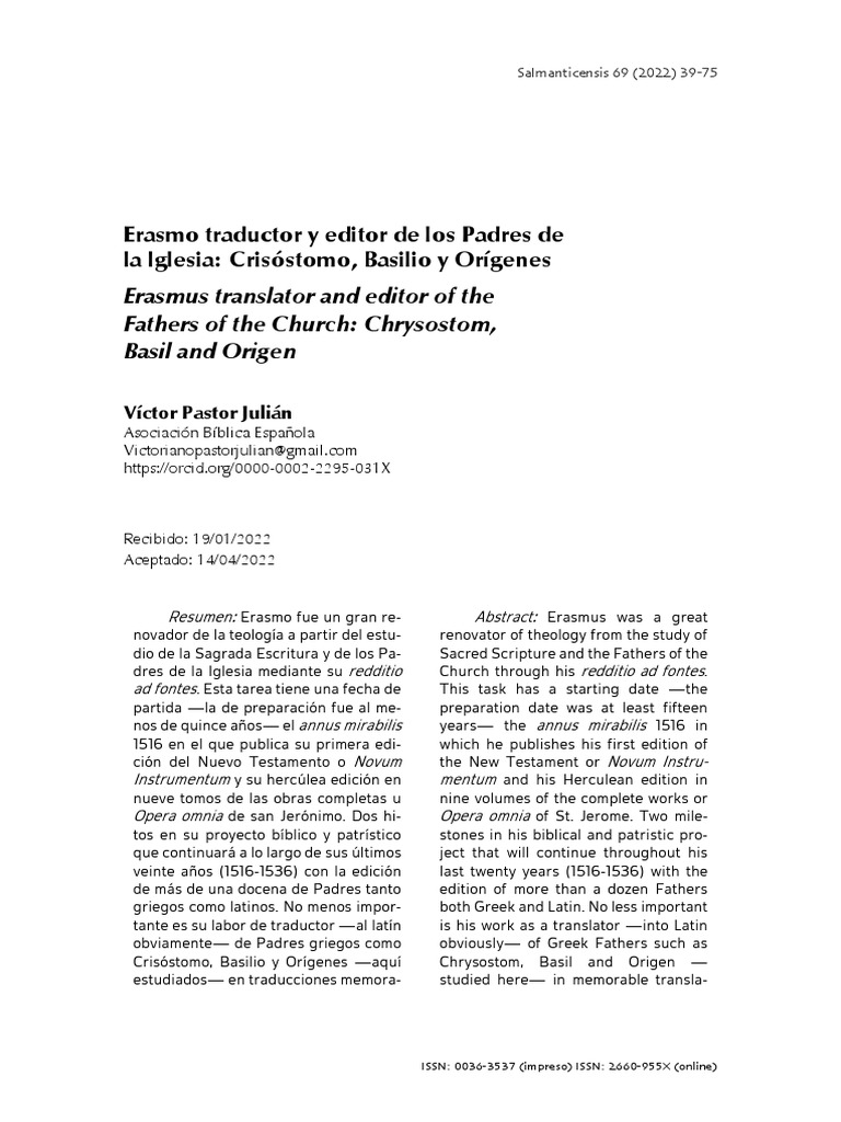 Erasmo 1 | PDF | Jerome | Origen