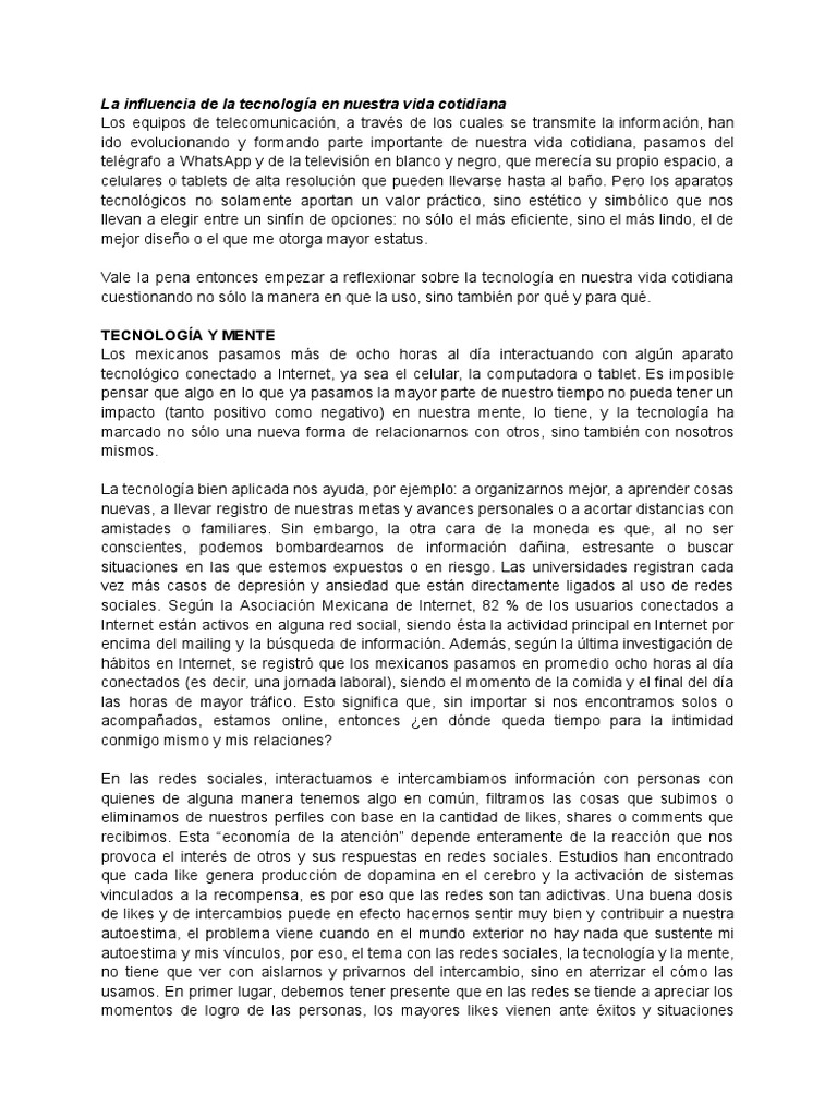 Impacto de la Tecnología en la Vida Diaria | PDF | Internet | Acoso ...
