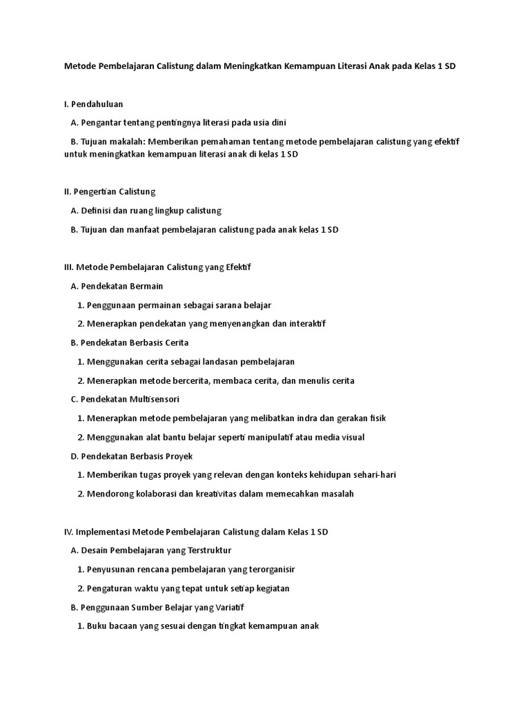 Metode Calistung untuk Kelas 1 SD | PDF | Karier & Perkembangan
