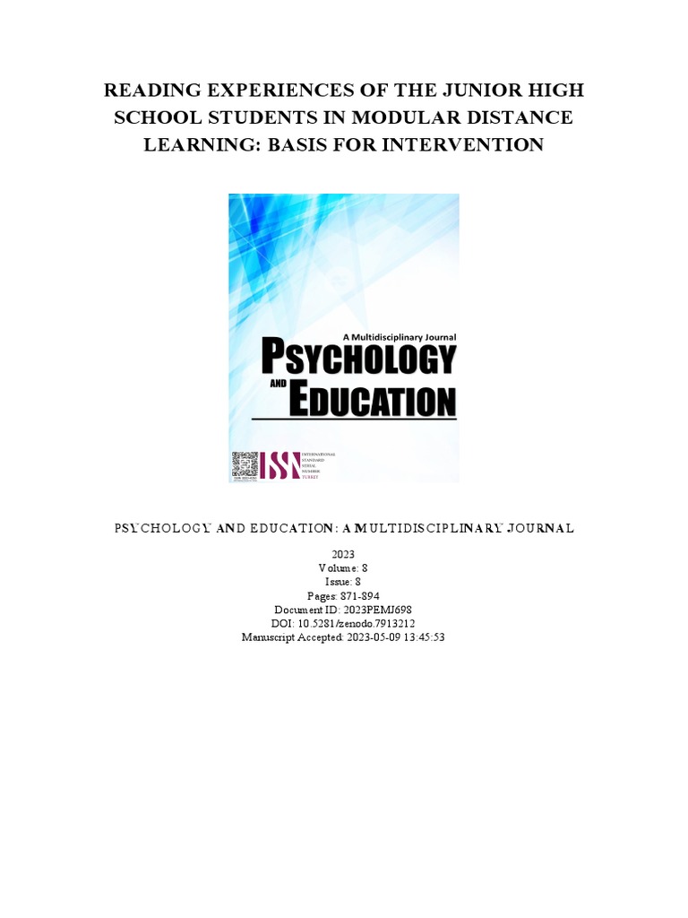 Reading Experiences of The Junior High School Students in Modular ...