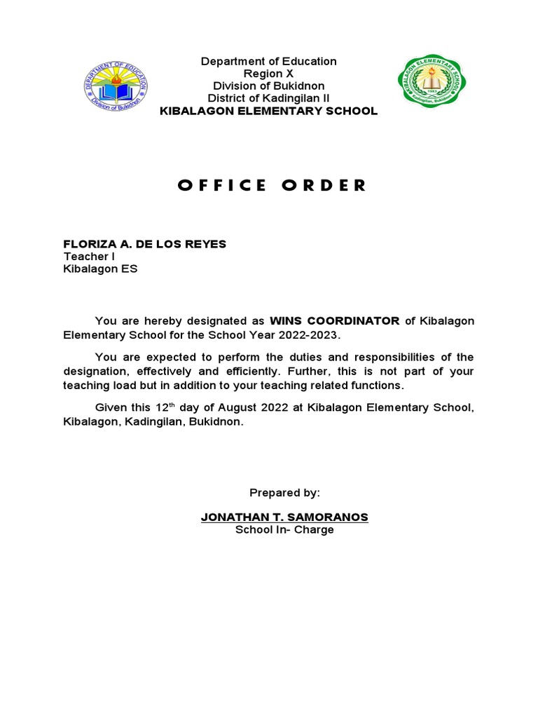 Office Order: WINS Coordinator Designation | PDF