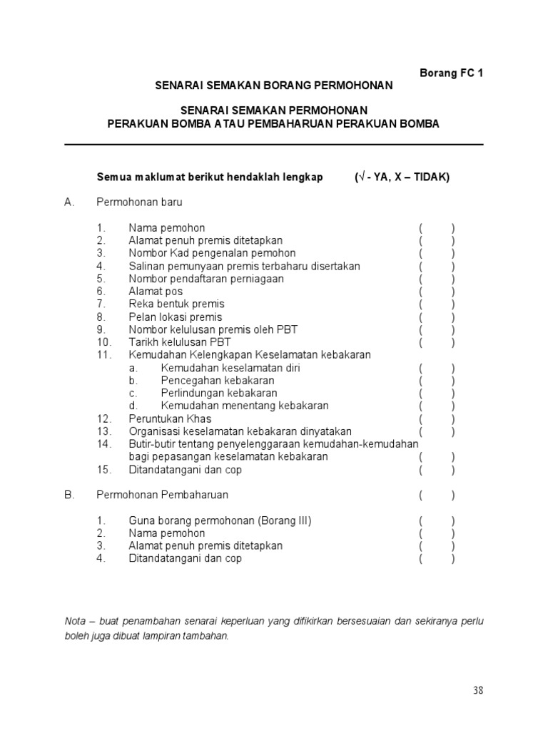 Senarai Semak Permohonan Bomba | PDF
