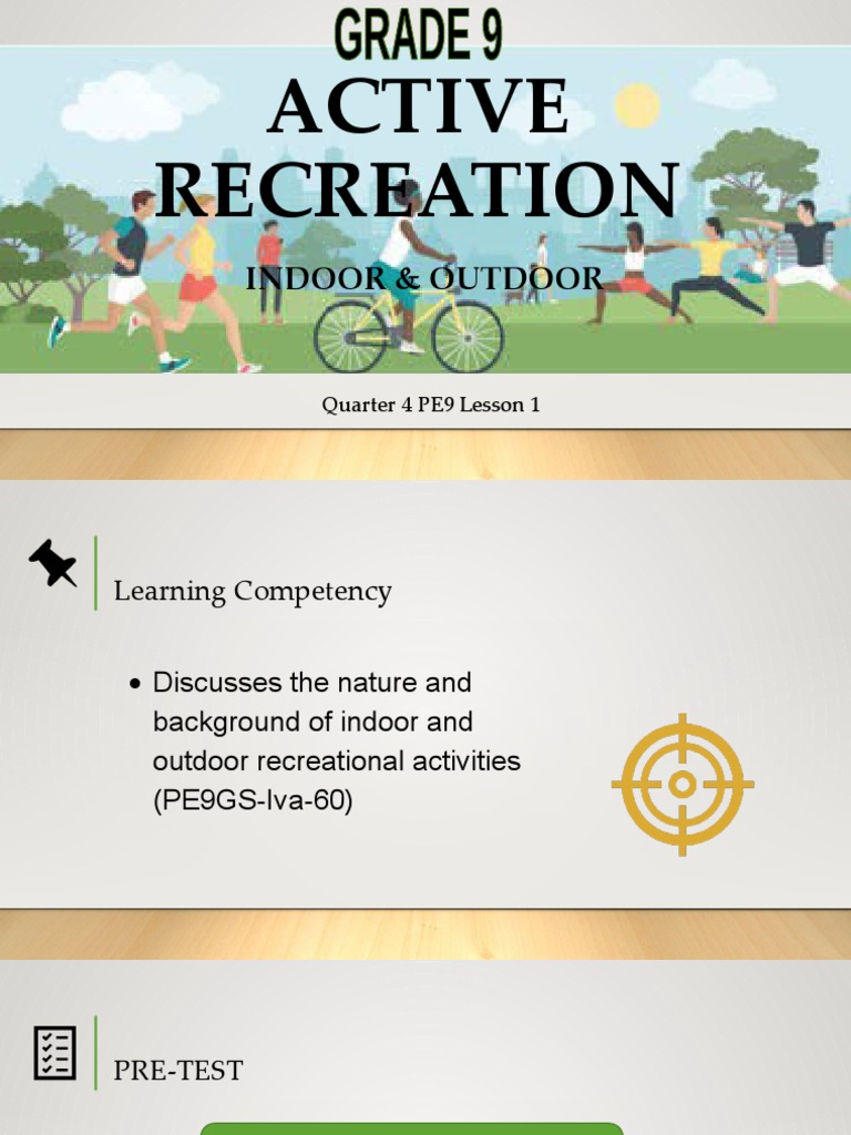 Q4-Ppt-Pe9 - Lesson 1 (Concept of Active Recreation) | PDF | Recreation ...