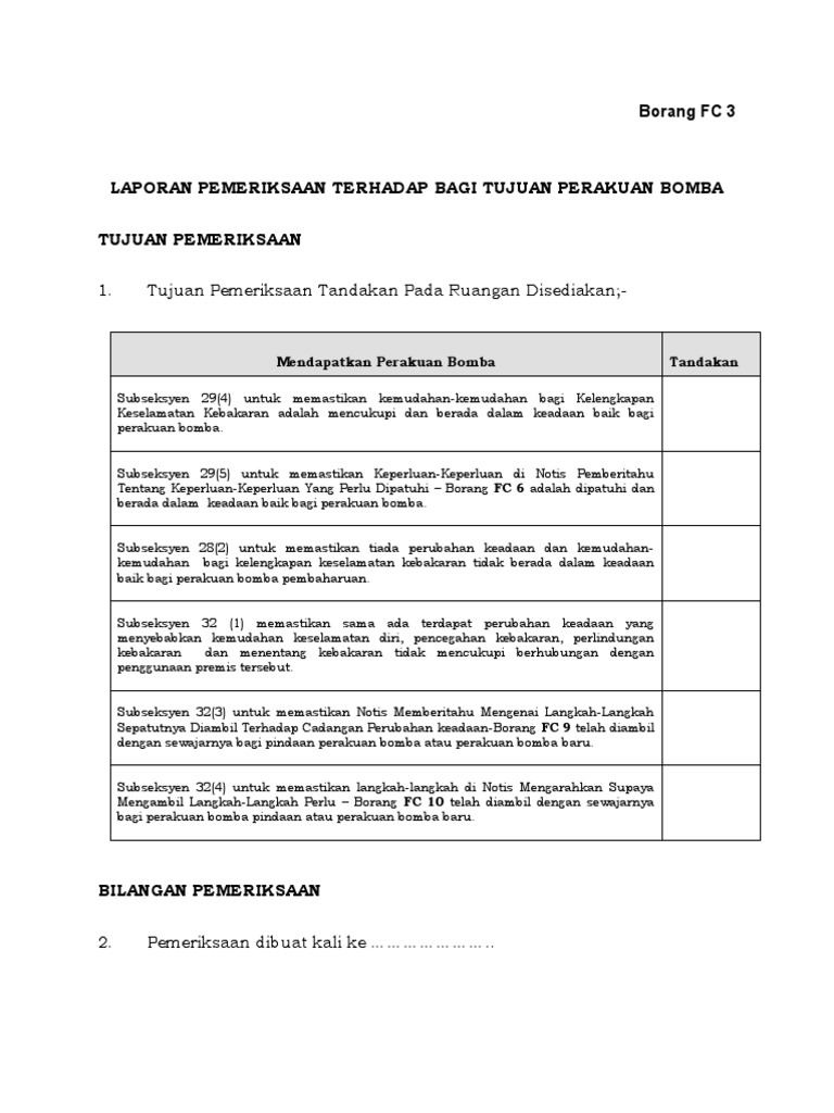 Laporan Pemeriksaan Perakuan Bomba | PDF | Teknologi & Rekayasa