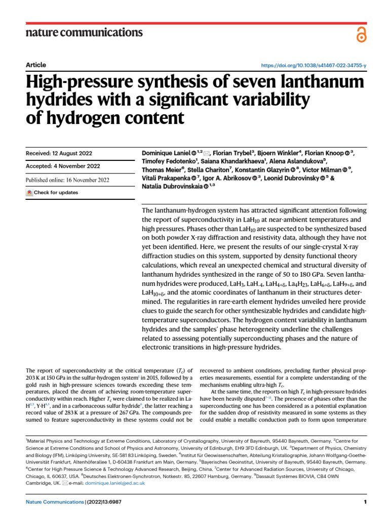 High-Pressure Synthesis of Seven Lanthanum Hydrides With A Signi Ficant ...