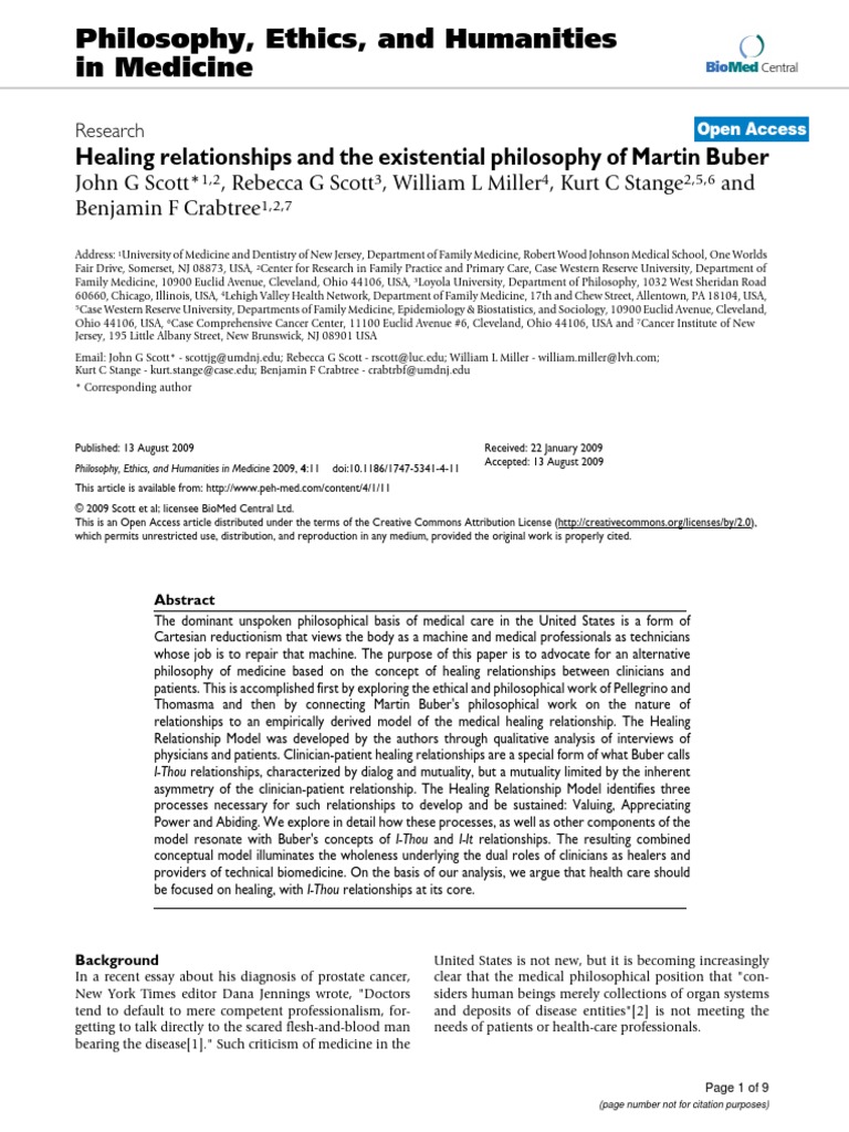 Healing Relationships and The Existential Philosophy of Martin Buber ...