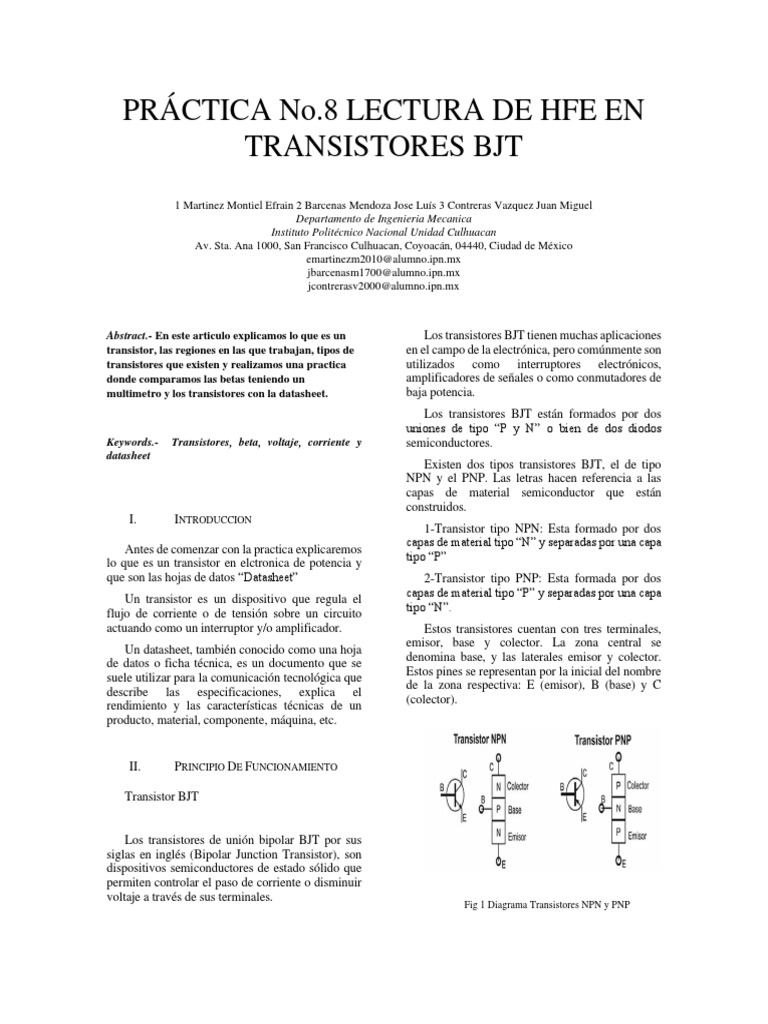 Medición de HFE en Transistores BJT | PDF | Transistor de unión bipolar ...