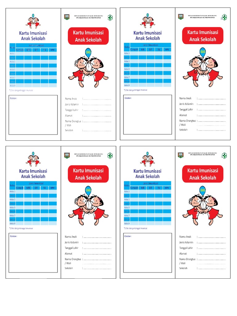 Kartu Imunisasi Anak Sekolah | PDF