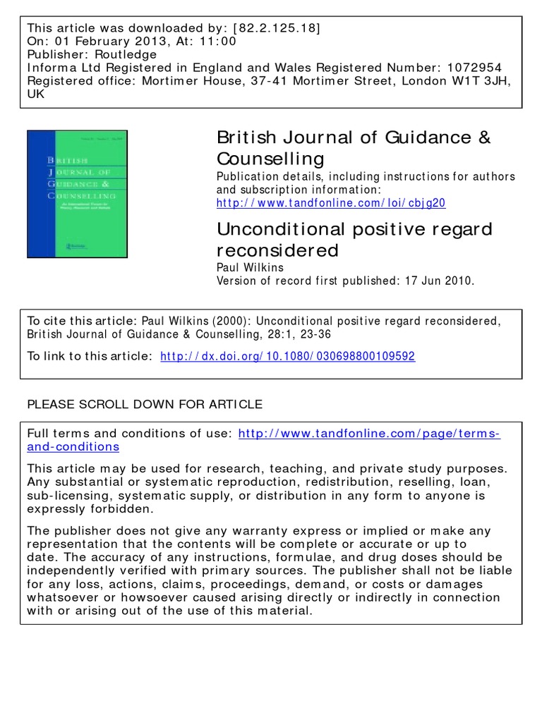 Unconditional Positive Regard Reconsidered - Paul Wilkins | PDF ...