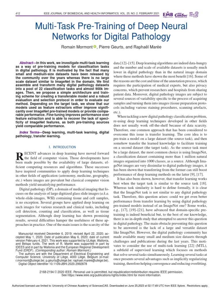 Multi-Task Pre-Training of Deep Neural Networks For Digital Pathology | PDF | Receiver Operating ...