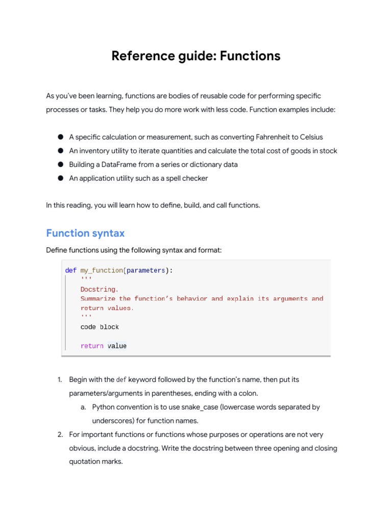 Reference Guide Functions Pdf Parameter Computer Programming