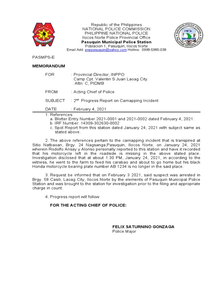 2nd Progress Report on Carnapping Case | PDF