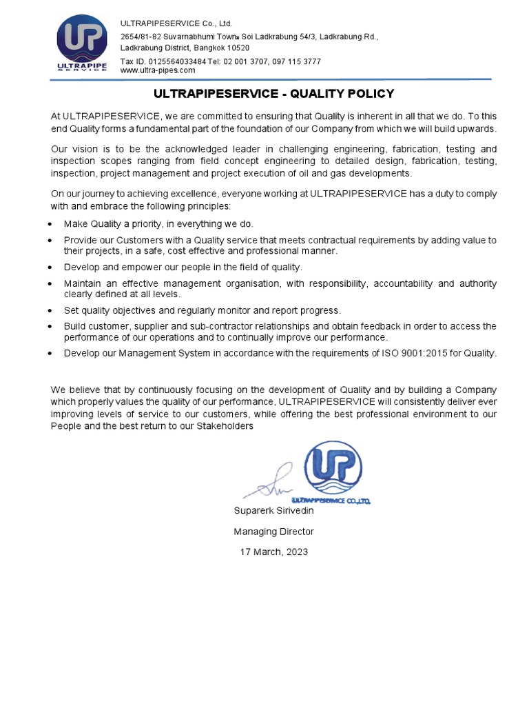 UPS Quality Policy | PDF