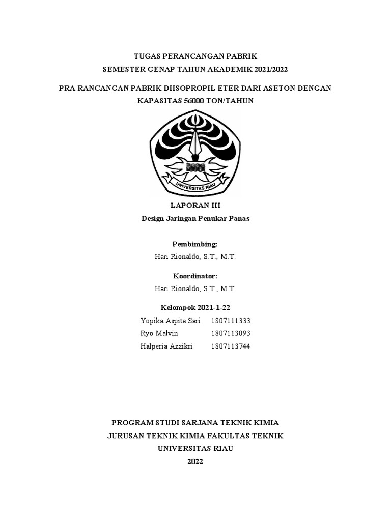 Tugas Perancangan Pabrik | PDF Tugas Perancangan Pabrik | PDF