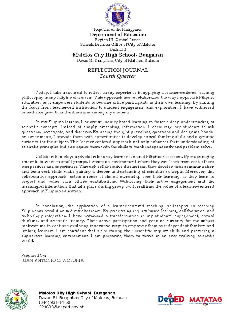 Reflection on Learner-Centered Teaching | PDF | Inquiry Based Learning | Learning