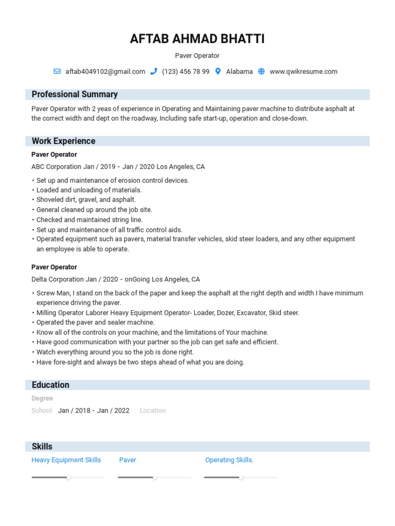 Aftab Ahmad Bhatti Paver Operator Resume 2023 02 12 114839 | PDF | Business