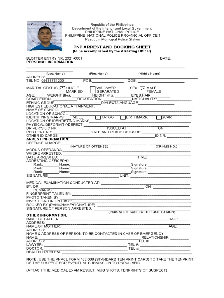 Arrest and Booking Form | PDF | Crimes | Crime & Violence